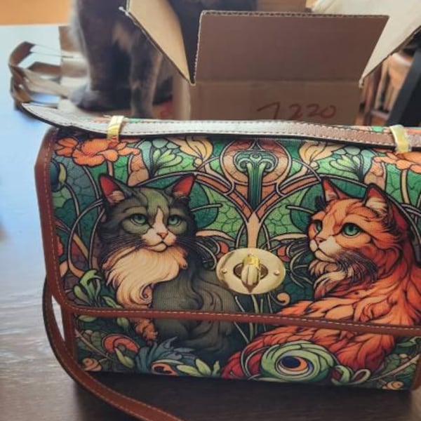 Cottagecore Boho Cats Green Satchel Handbag, Witchy Cat Bag, Ginger Cat ...