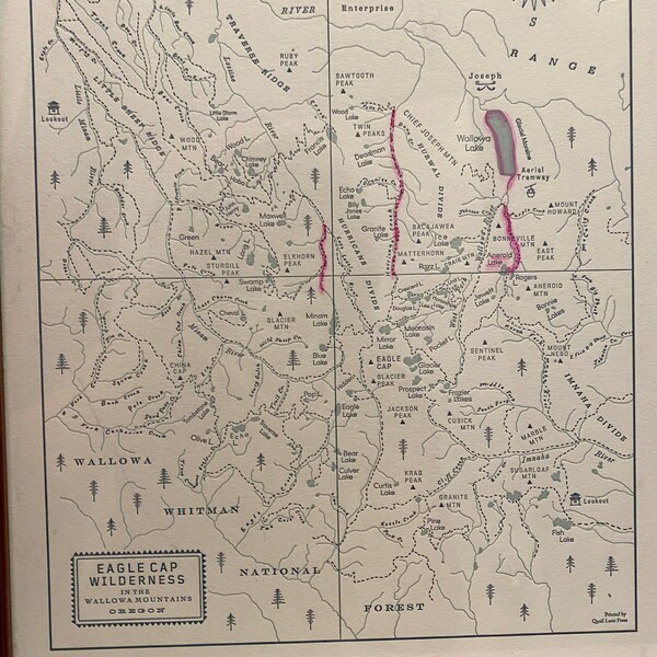 Eagle Cap Wilderness in the Wallowa Mountains, Oregon, Letterpress Map ...