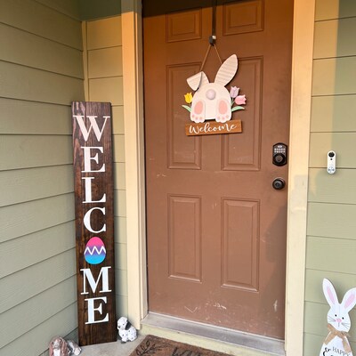 Wood WELCOME Sign, Interchangeable O Attachment Pieces, Large Vertical ...