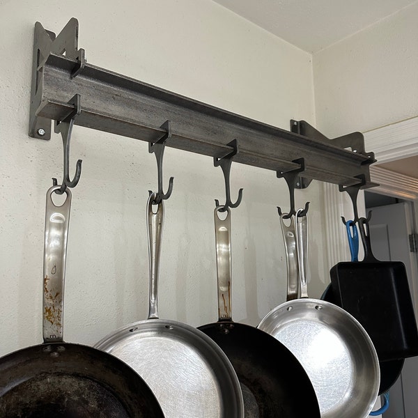 Wall Mount Industrial Steel I Beam Pot Rack Heavy Duty Double Sliding ...