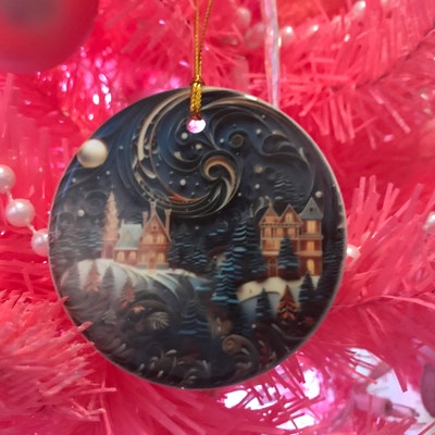 Starry Night Ornament, Faux Stained Glass, Christmas Tree Ornament ...