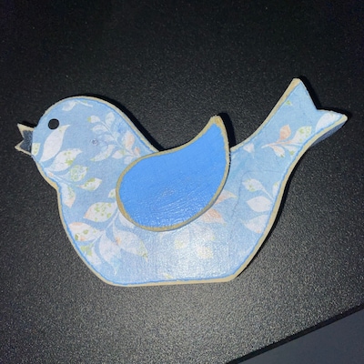 Mini Blue Decoupaged Bird, Wooden Bird, Wood Bird Decor, Tiered Tray ...
