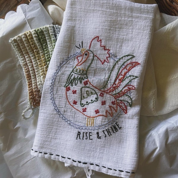 Flour Sack Towel, Rain Boots With Flowers, Hand Embroidery, Kitchen ...