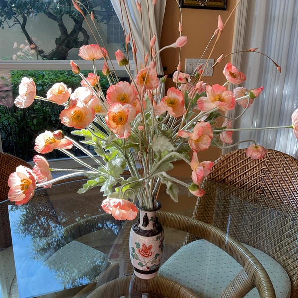 4 Heads Faux Poppy Flowers, 23.5" Silk Flower Poppy Branch, DIY Florals ...