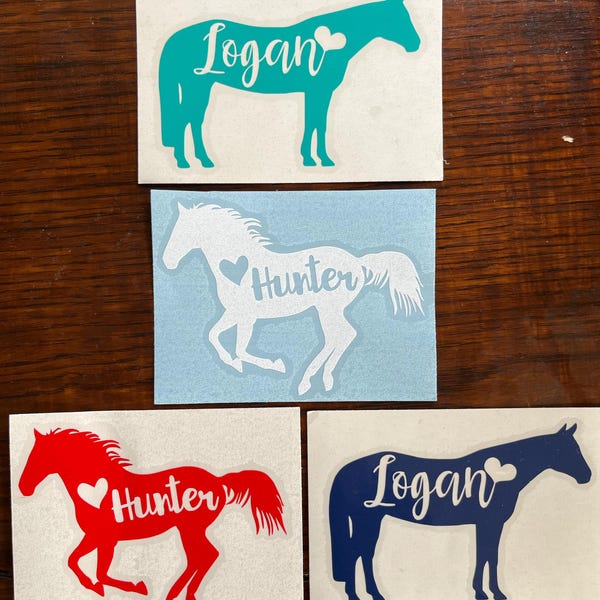 Custom Horse With Name and Heart Vinyl Decal - Equestrian Sticker (car ...