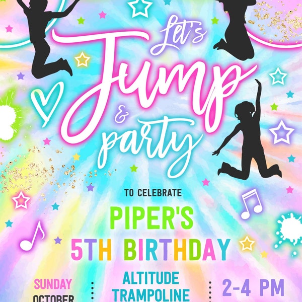 Editable Jump Birthday Party Invitation Tie Dye Jump Birthday Party ...