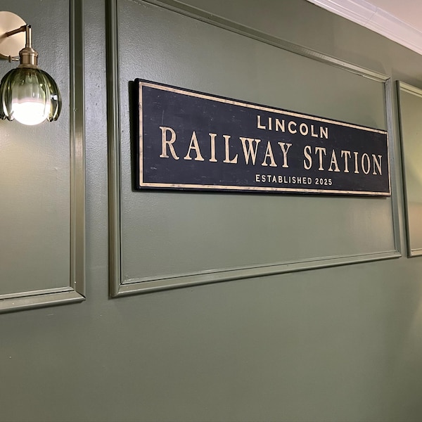 Custom Railway Station Wood Sign - Hand Made Wooden Antique Train Decor ...
