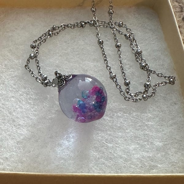 Blue Rainbow Bubble Necklace, Iridescent Fairy Orb: Eco Resin - Etsy