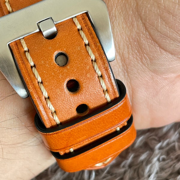Quality Thick Dark Orange Leather Watch Strap Band for NEW 49mm Apple ...