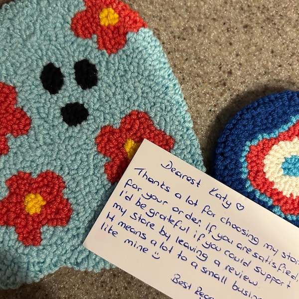 Halloween Home Decor, Punch Needle Ghost Coaster, Handmade Drinkware ...