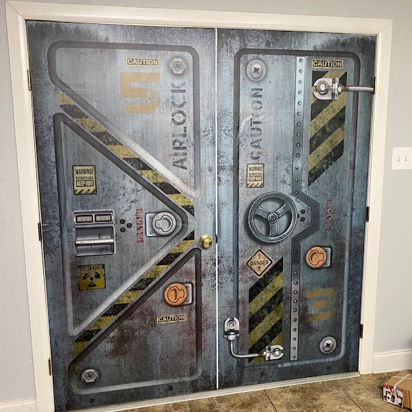 Door Wrap Sci-fi Armored Bunker Design, Removable Peel and Stick Vinyl ...