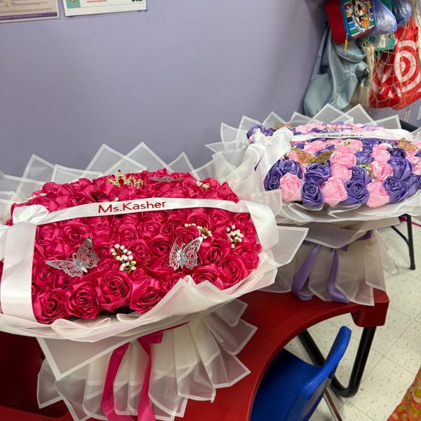 Personalized Red Rose Bouquet, Handmade Flower Arrangement, Birthday ...