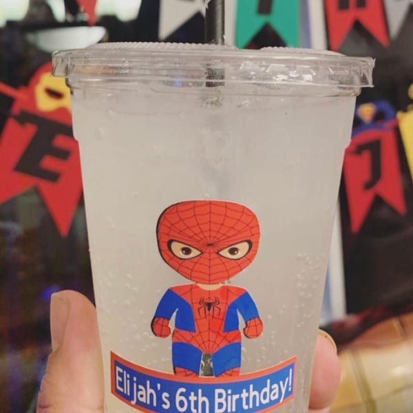 Personalized Superhero Themed Party Cups With Lids and Straws! - Etsy