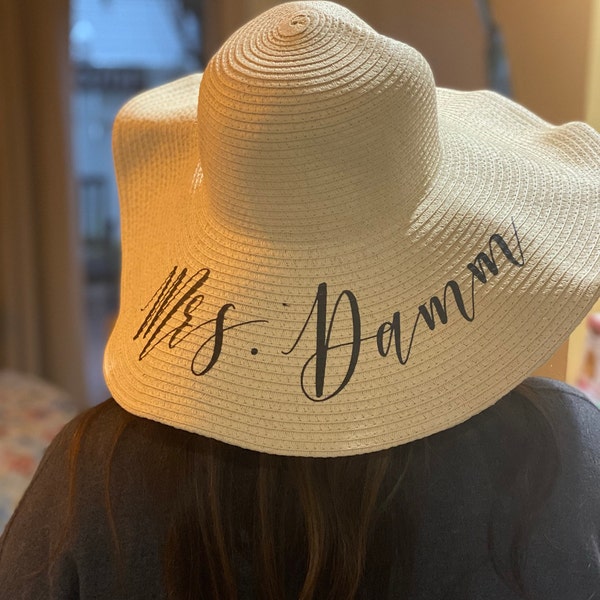 Mrs. Floppy Hat, Custom, Floppy Hat Sun Hat Newly Engaged Gift Rose ...