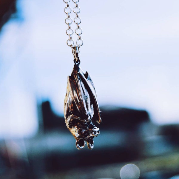 Hanging Bat Necklace in Sterling Silver, Made in NYC, Blue Bayer Design ...