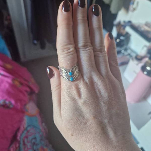 Two Stone Turquoise Ring, Thumb Ring, Chevron Ring, Boho Sterling ...