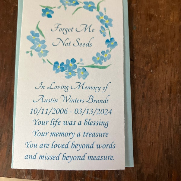Forget Me Not Memorial Seed Packets Custom Funeral Favors Celebration ...