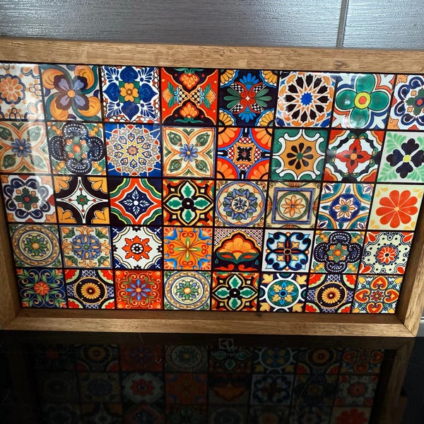 Turkish Tile Wall Art: Rustic Ceramic Panel in Antique Wood Frame - Etsy