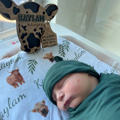 Baby Boy Cow Birth Stats Sign / Nursery Announcement / Cattle Tag ...