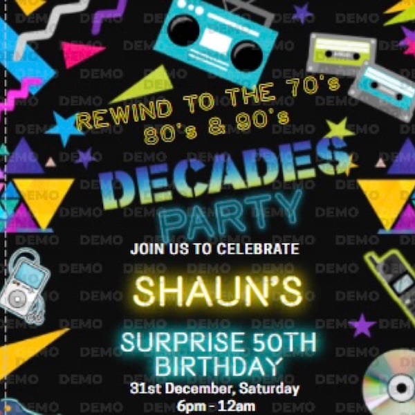 Decades Party Invitation, 2000s Party Invite, Decades Birthday Invites ...