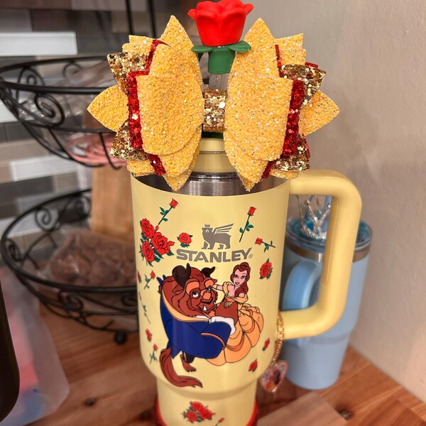 Stanley Tumbler Bow Iridescent Pink Light Pink Glitter Straw Topper ...