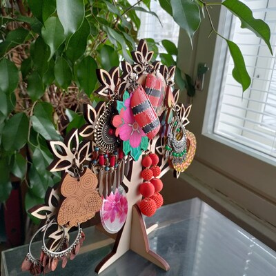 Rustic Wooden Jewelry Tree Stand Elegant Earrings Holder Gift for Women ...