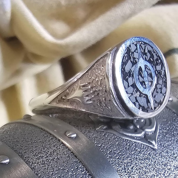 MTG Signet Ring Forest Green Mana Reconstituted Natural Stone 925 ...