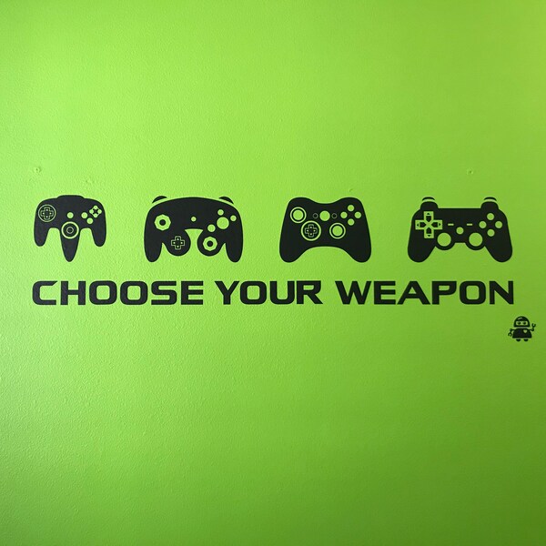 Video Game Decor Wall Decal Choose Your Weapon Game Controllers Gamer ...