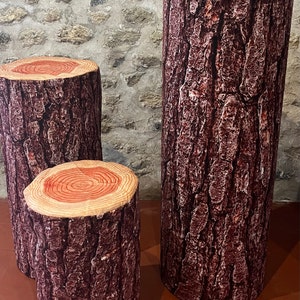 Wood Texture Cylinder Plinth Cover,round Pedestal Jungle Safari Elastic ...