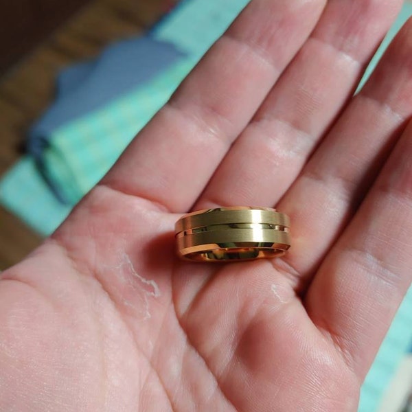 Yellow Gold Tungsten Ring, Mens Wedding Band 8mm - Etsy