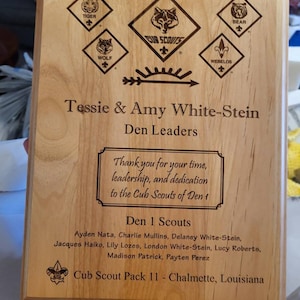 BSA Licensed AOL Den Leader Cub Scouts Plaque With Rank Insignia and ...