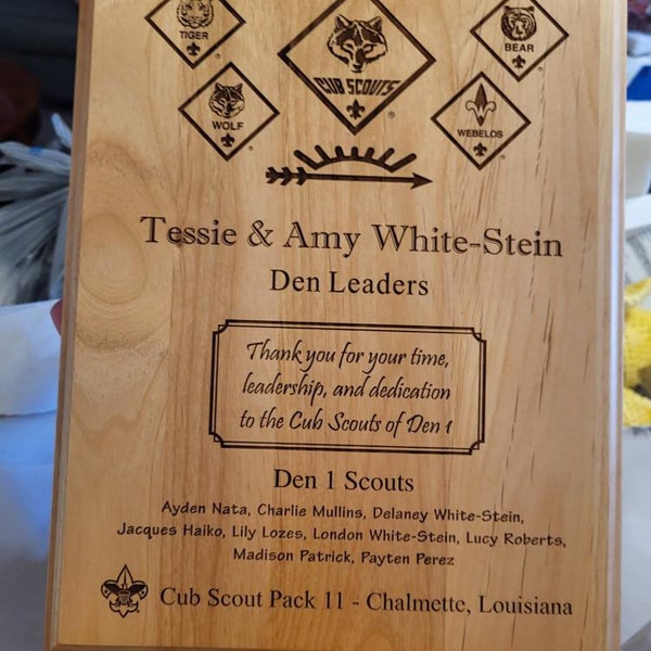 AOL Den Leader Plaque - Cub Scout Plaque With Rank Insignia + Scout ...