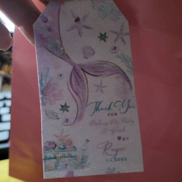 Editable Purple Teal Mermaid Under the Sea Birthday Favor Tag Mermaid ...