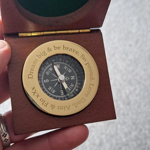 Personalised Compass With Wooden Box, Custom Engraved Compass Gift ...