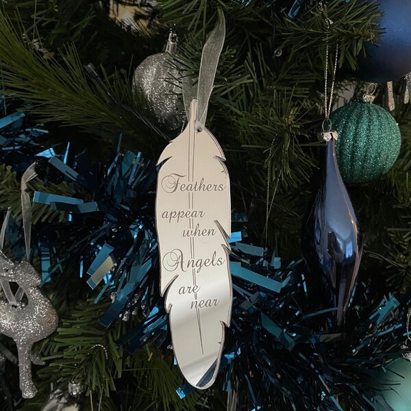 Memorial Feather Ornament, Unique Memorial Gift, Mirrored Feather ...