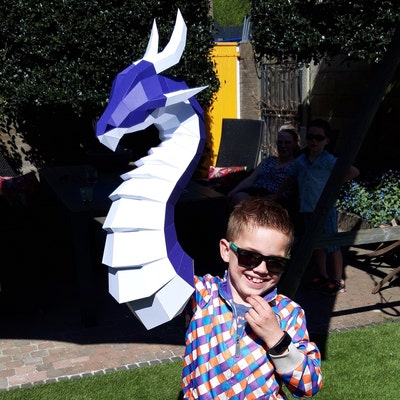 Paper Craft Dragon Head, Papercraft Trophy Dragon Mask DIY, 3D Origami ...