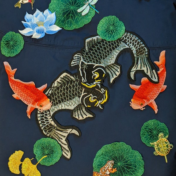 Pair of Fish Cyprinoid Carp Fish Lace Embroidery Applique Fish Hand ...