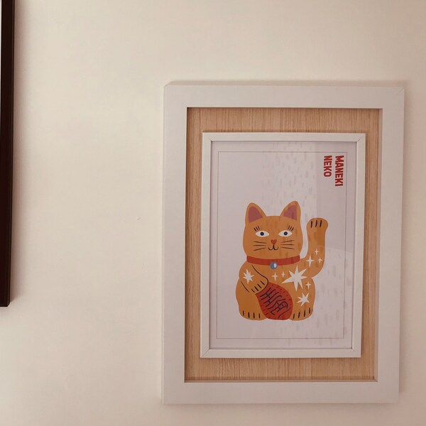 Lucky Cat Print, Maneki Neko Wall Art, Quirky Illustration, Gallery ...