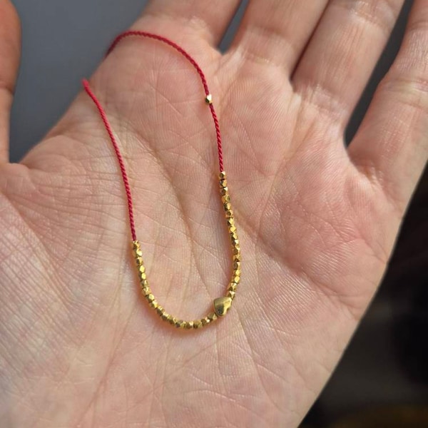 14k Gold Silk String Bracelet, Solid Gold Emerald Green Silk String ...