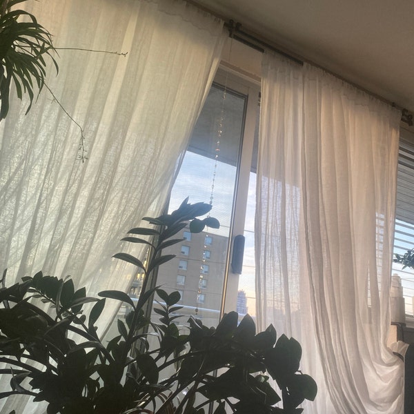 Sheer Scrunched Linen Curtain Panel, Soft Linen Muslin Curtain, Airy ...