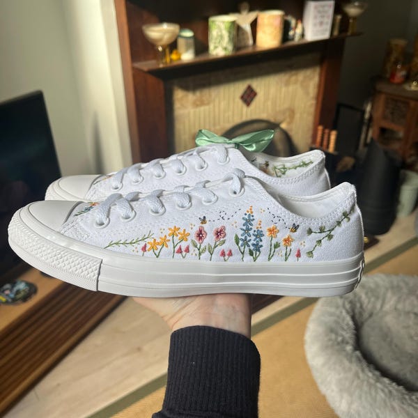 Thistle, Sunflower & Daisy Vans Authentic Trainers | Hand Embroidered ...