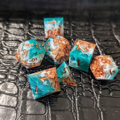 Shipwrecked Handmade Sharp Dice Teal/white/clear Resin Cast Dice Set of ...