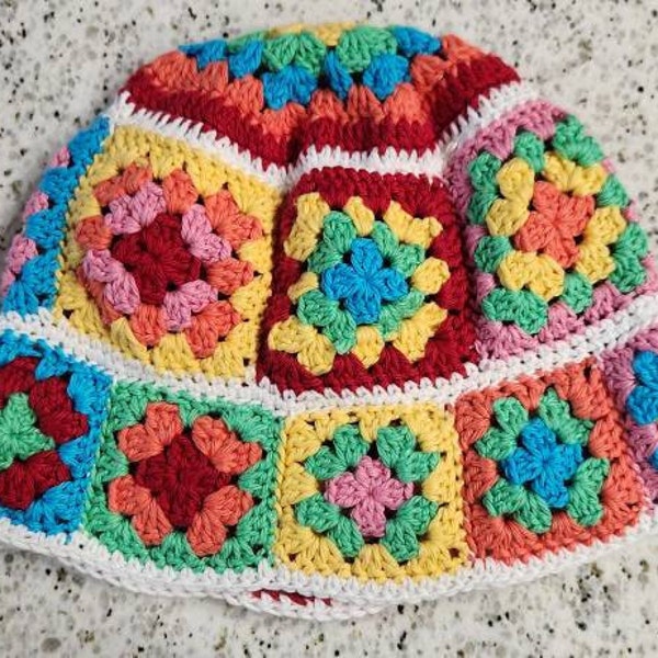 Easy Crochet Pattern-crochet Bucket Hat–alice- Granny Square Bucket Hat ...