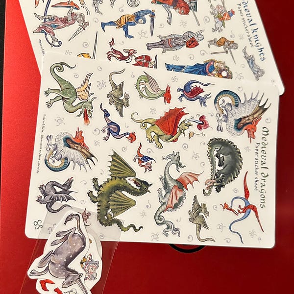 Sticker Sheet - MEDIEVAL DRAGONS - Funny Whimsical Historical Stickers ...