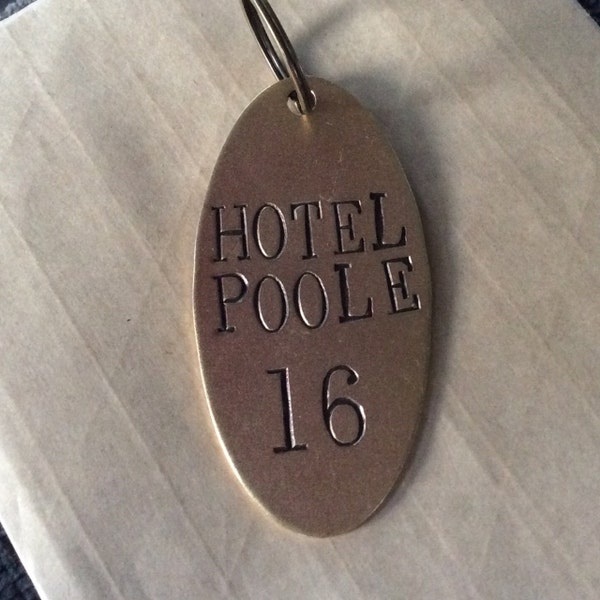 Custom Hand Stamped Hotel Room Key Tags - Brass Key Chain Fob - Brass ...