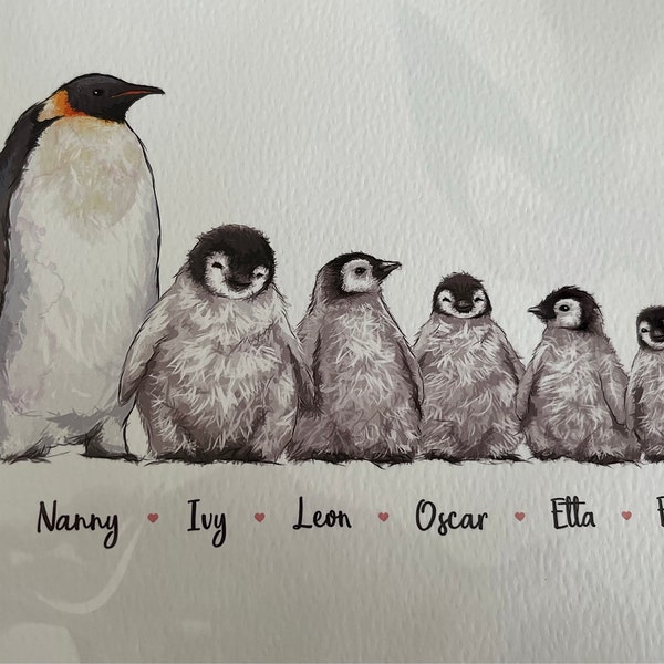 Penguin Family Portrait Print With Any Names, Mothers Day Gifts for Mum ...