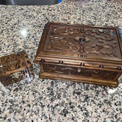 Hand Carved Puzzle Box, Blue Inlay Puzzle Box Walnut Secret Lock Box ...