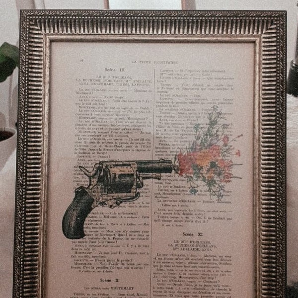 Love Gun Print, Printed Over Vintage Dictionary Book Page, Gun With ...