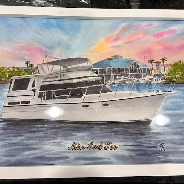 Custom 11x14" Painting Skiff Push Pole Poling Skiff Hand Made Family ...