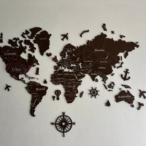Large World Map Wall Hangings, Wood World Map With Borders, Countries ...